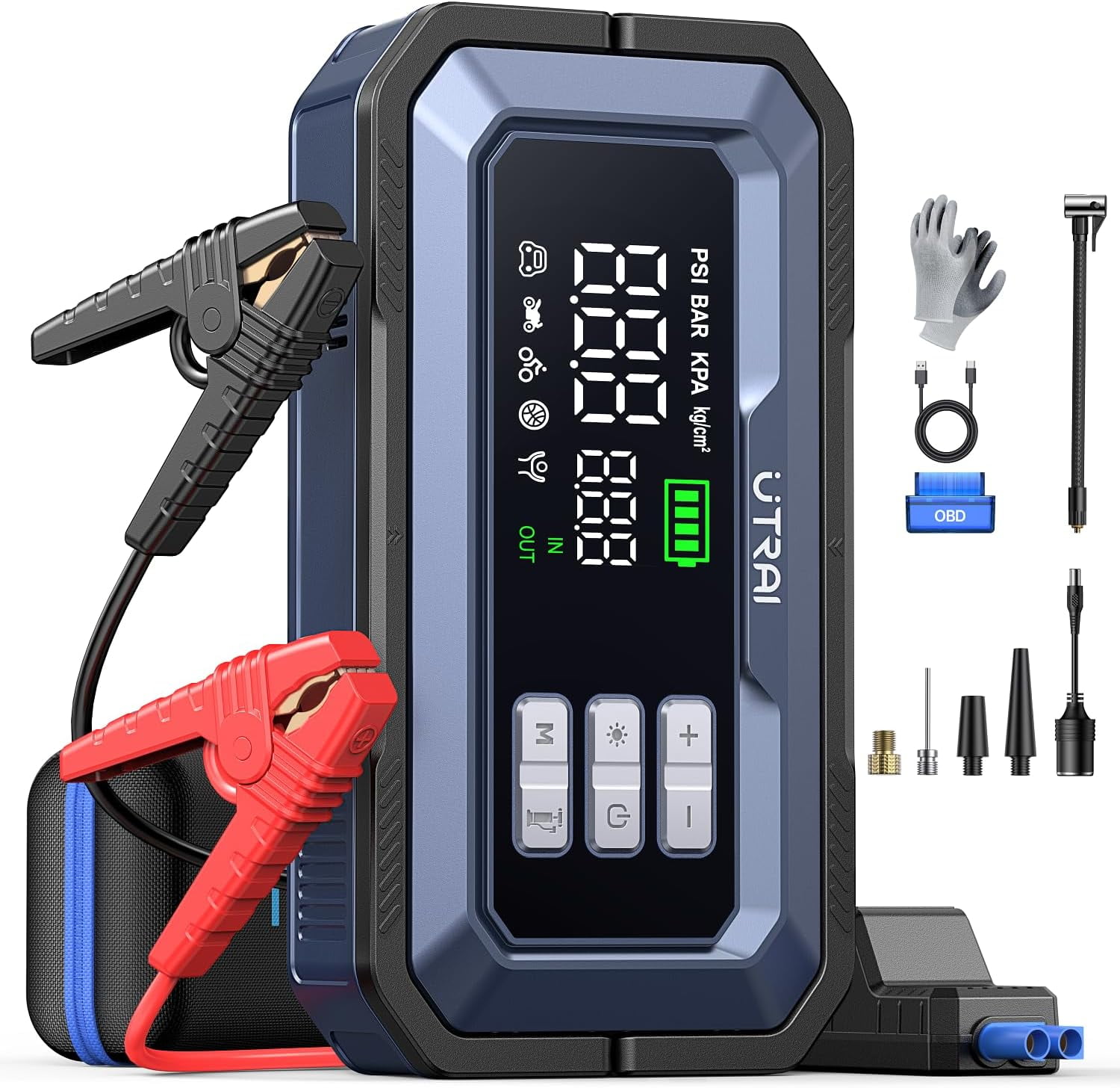 UTRAI 7000A Car Jump Starter with Smart OBD for All Gas and 12V Diesel, 150PSI Car Air ...