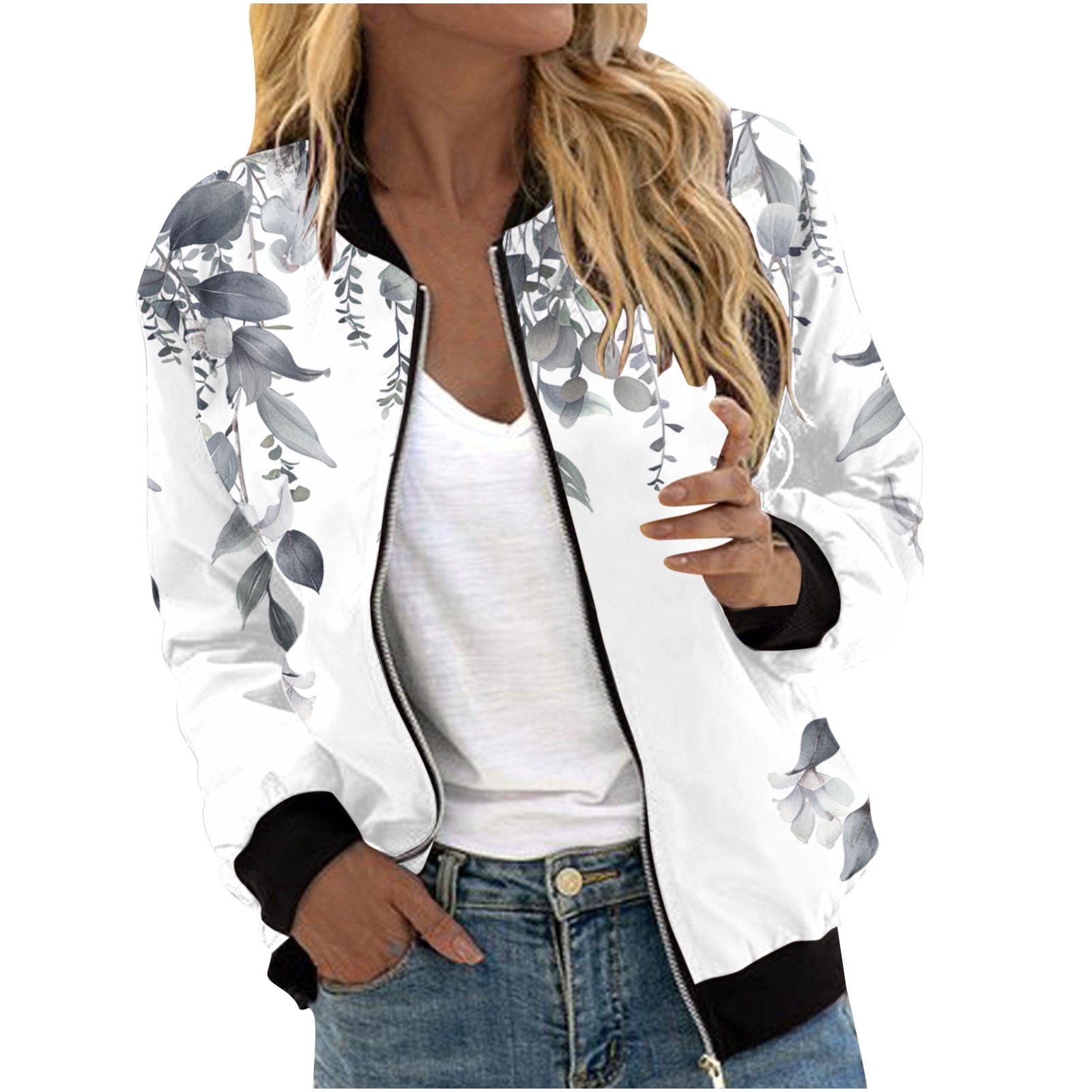 UTSJKR Bomber Jacket for Women 2024 Fall Fashion Floral Print ...