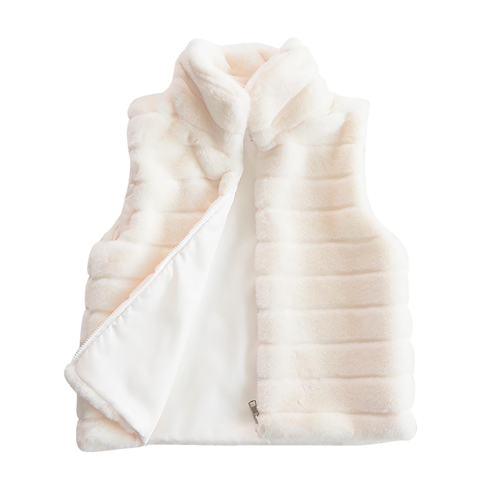 UTSJKR Women's Winter Warm Faux Fur Vests Zipper Closure Sleeveless ...