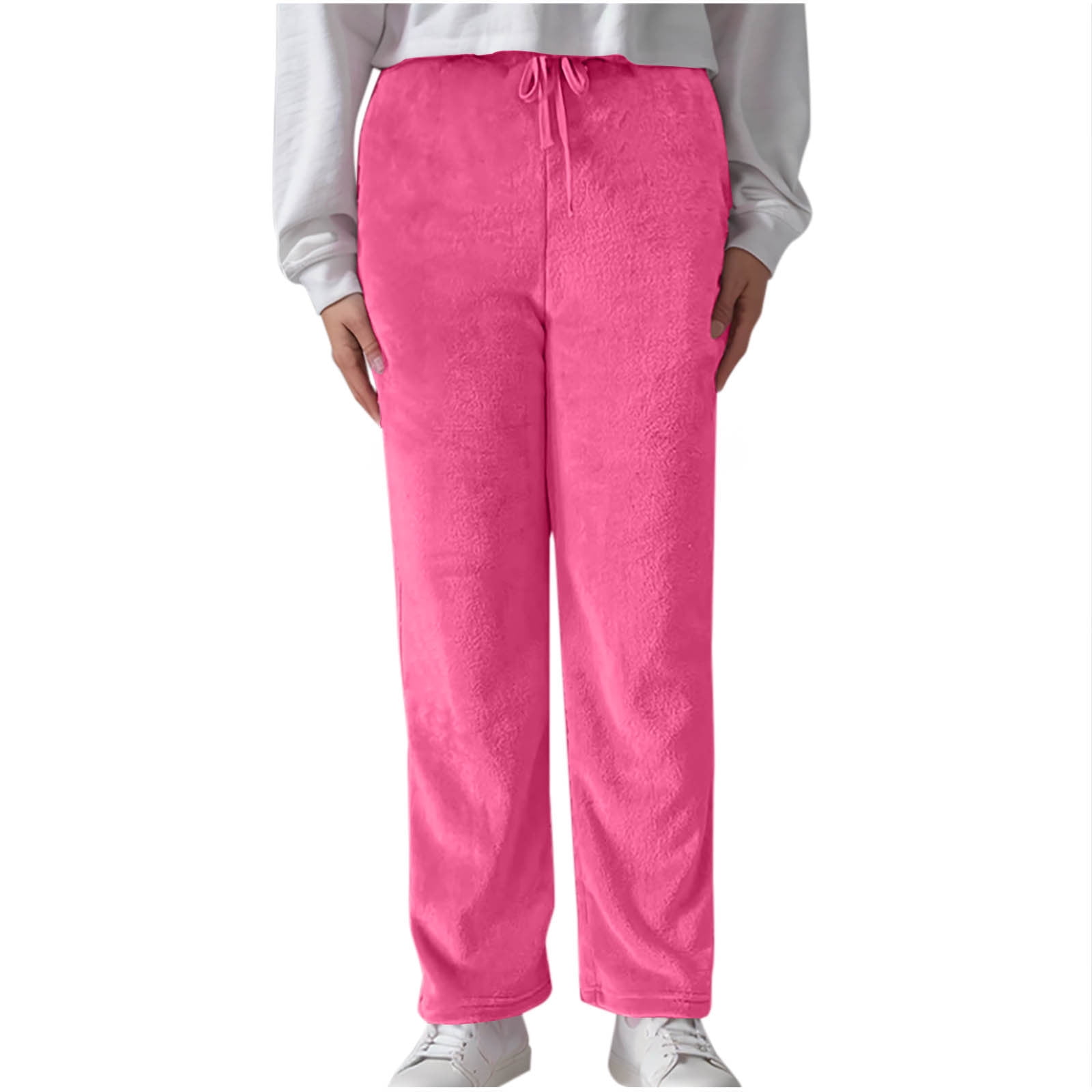 UTSJKR Women's Winter Warm Plush Pajama Pants with Drawstring Fuzzy ...