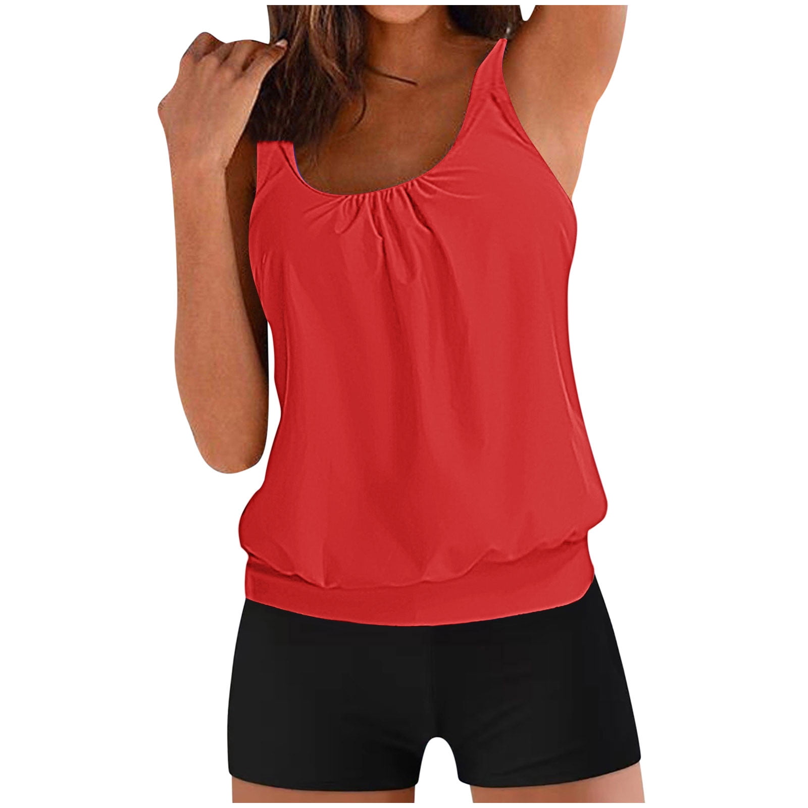 UTSJKR Deals Tankini Swimsuits for Women Blouson Swim Tops with Shorts ...