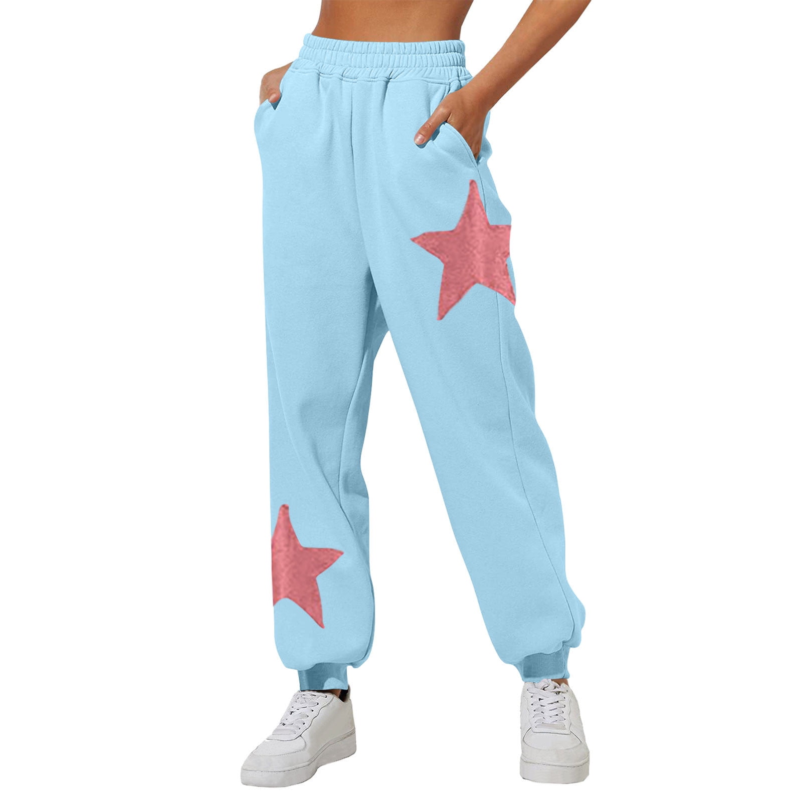 UTSJKR Deals Women's Fleece Sweatpants with Pockets Star Pattern High ...