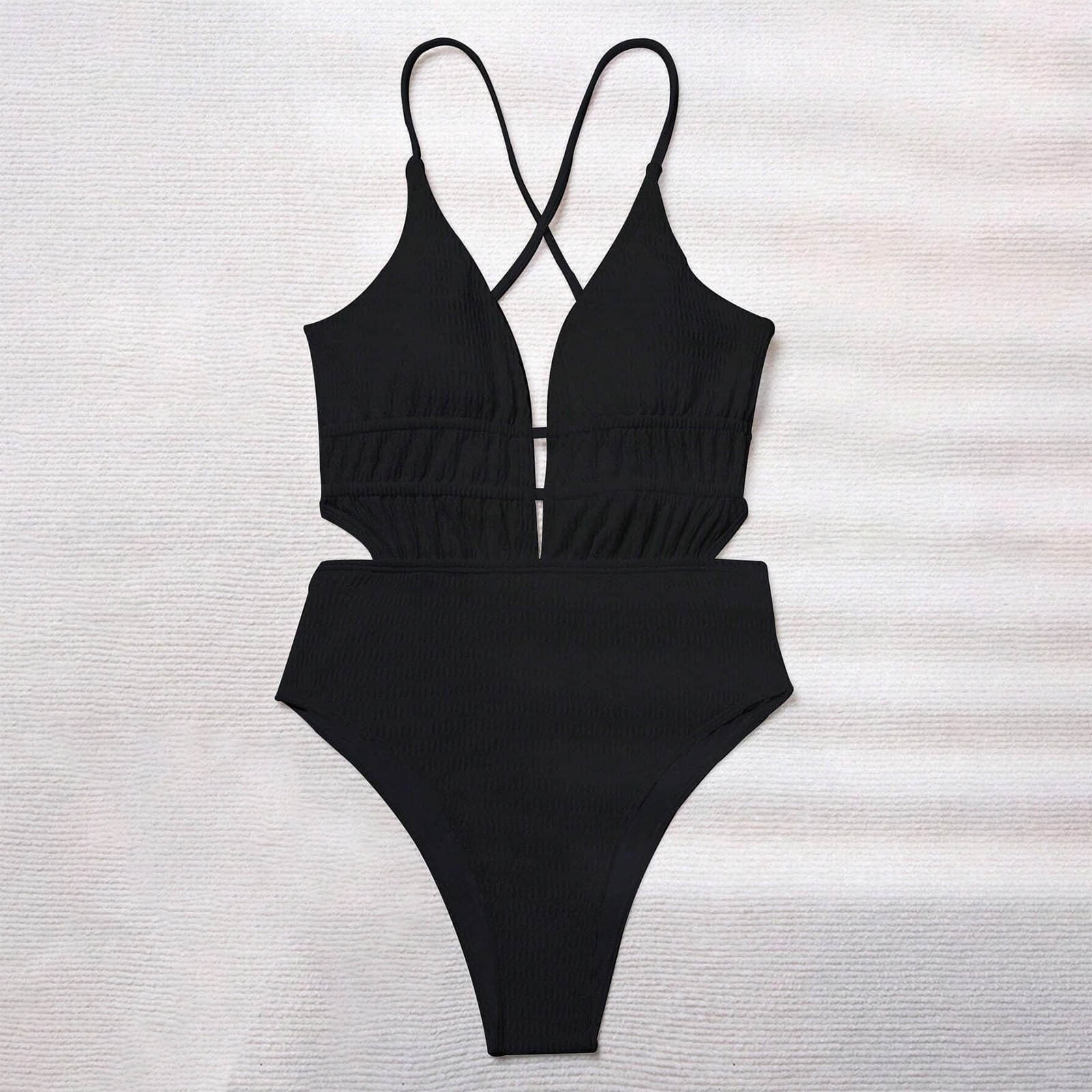 UTSJKR Deep V Neck Swimsuit for Women Criss Cross Back Tie Sexy ...