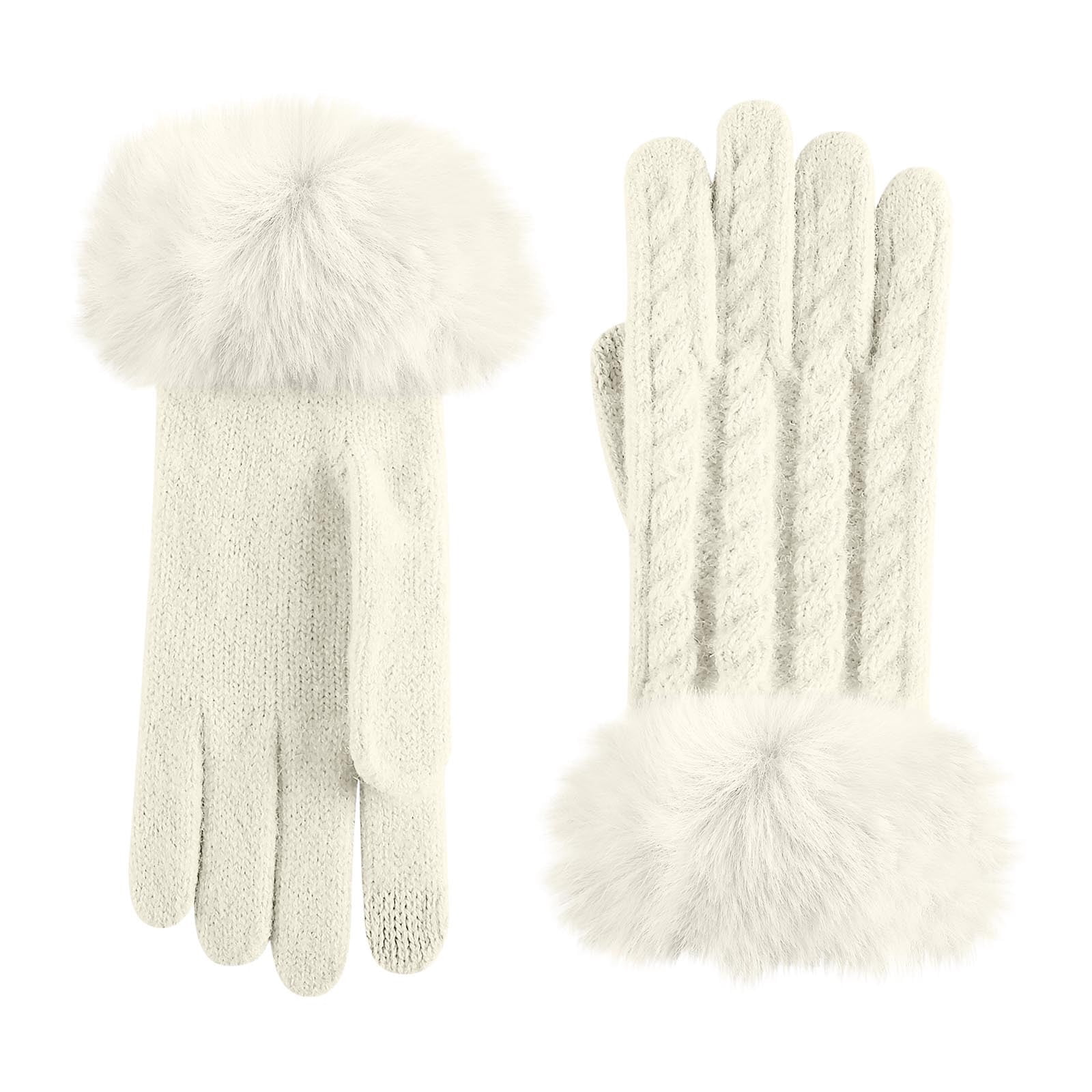 UTSJKR Faux Fur Full Finger Gloves Winter Knit Gloves Warm Fluffy ...