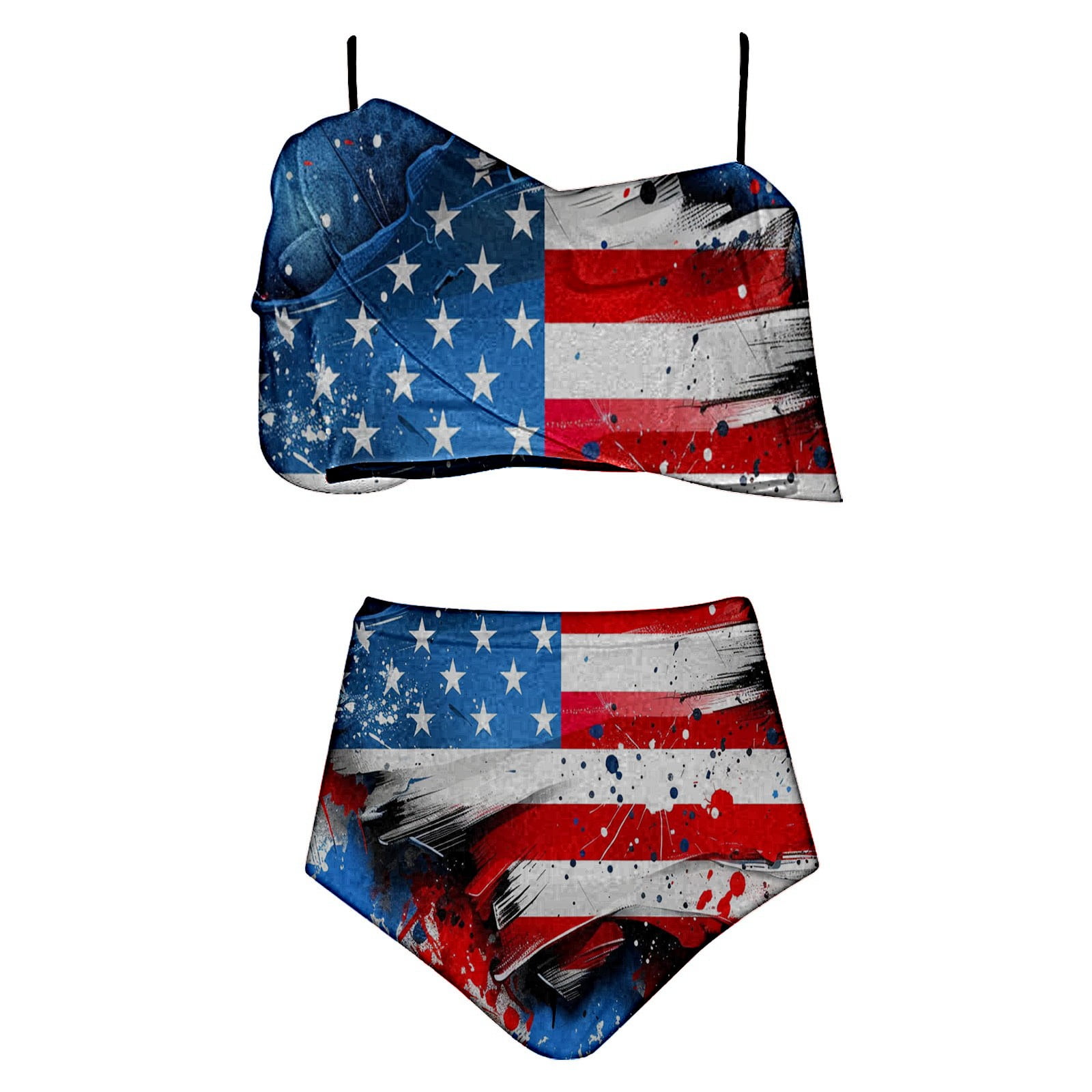 UTSJKR Independence Day Womens Ruffle Swimsuit Patriotic USA Flag Stars ...