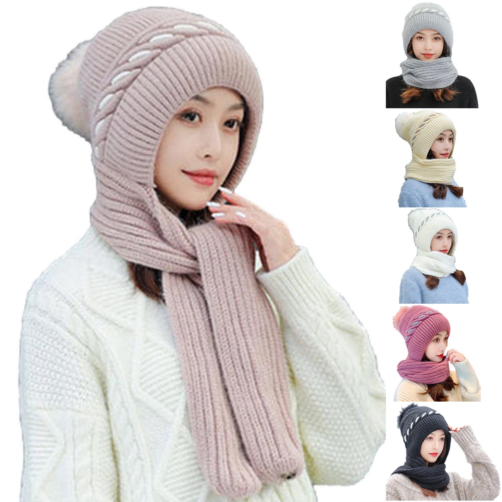 UTSJKR Integrated Ear Protection Windproof Cap Scarf, Winter Warm Cable ...