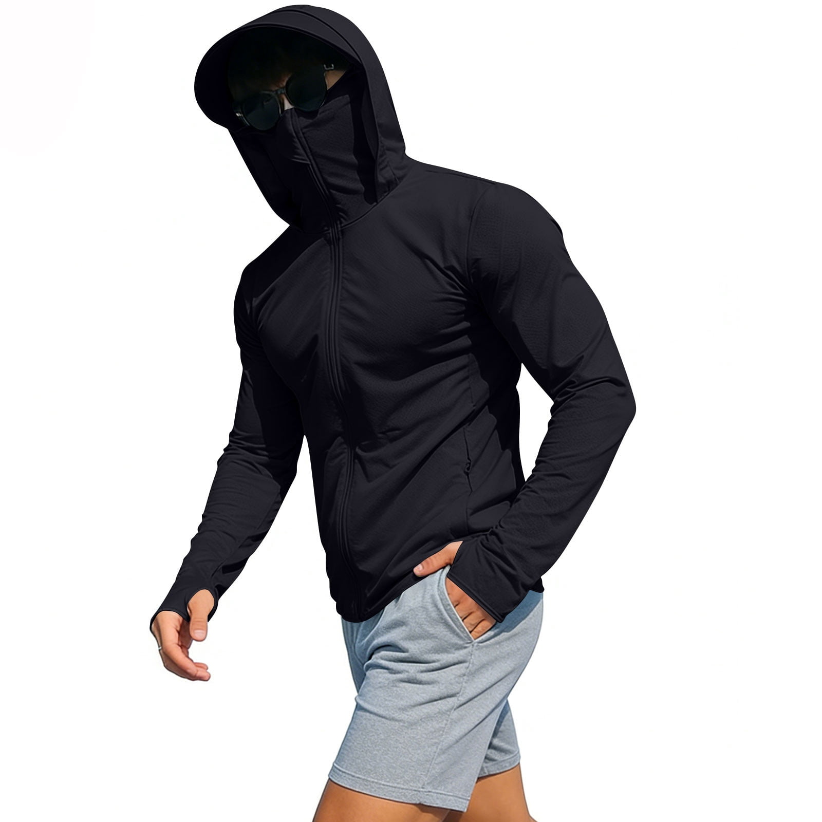 UTSJKR Men's Face Cover UPF 50+ Full-Zip Sun Proof Hooded Jacket, Quick ...