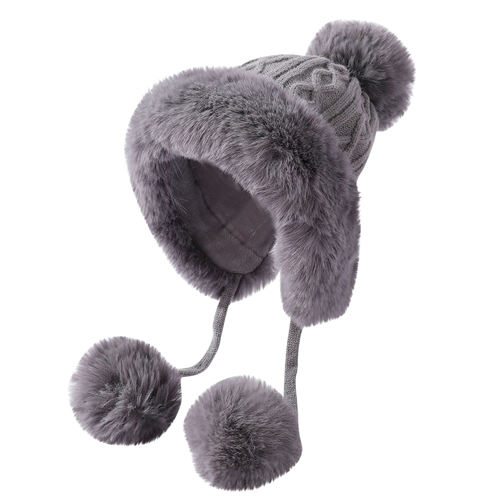 UTSJKR Peicees Womens Fur Hats with Pompom for Winter Warm Knit Beanie ...