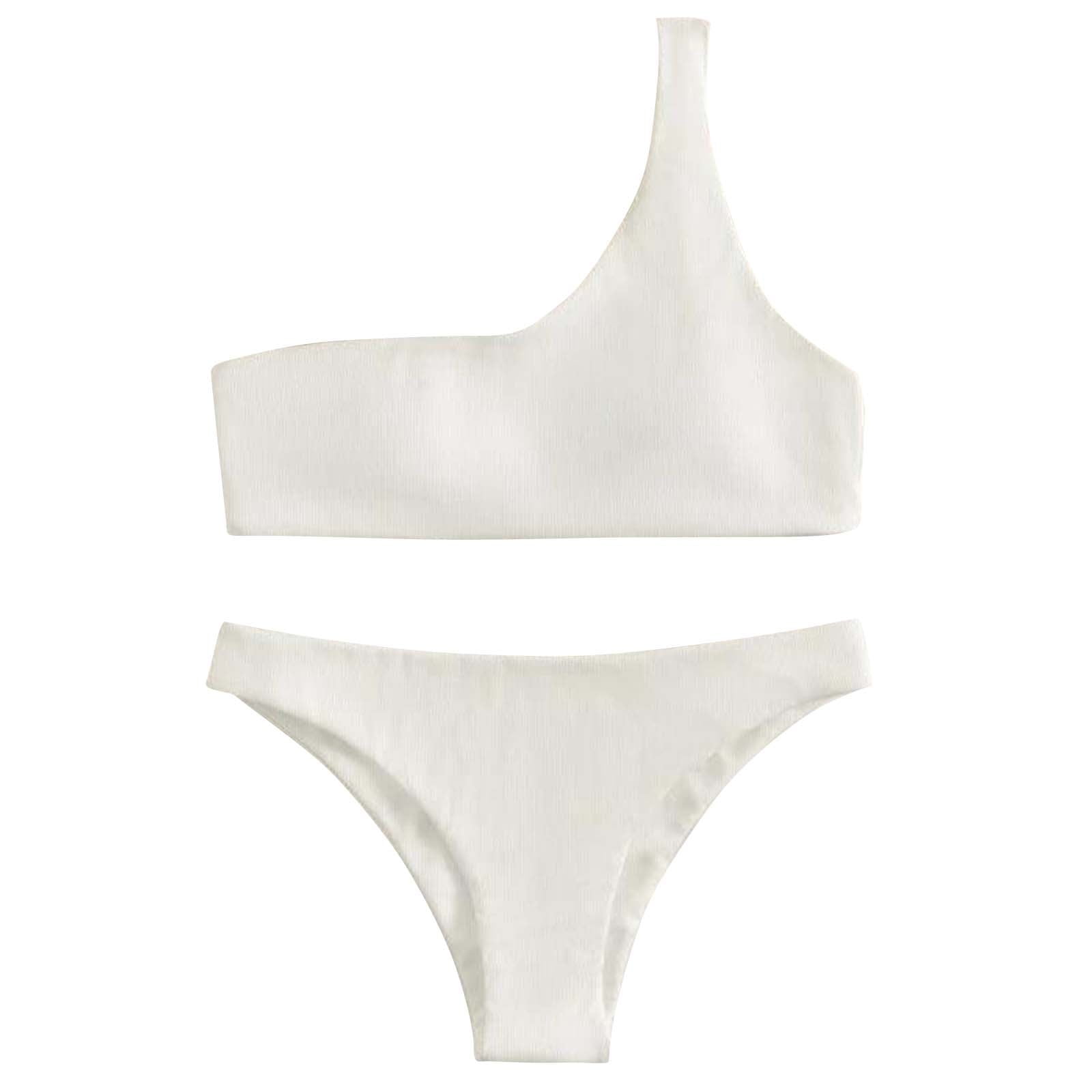 UTSJKR Tummy Control Bath Suit One Shoulder Ribbed Bikini with Bottom ...