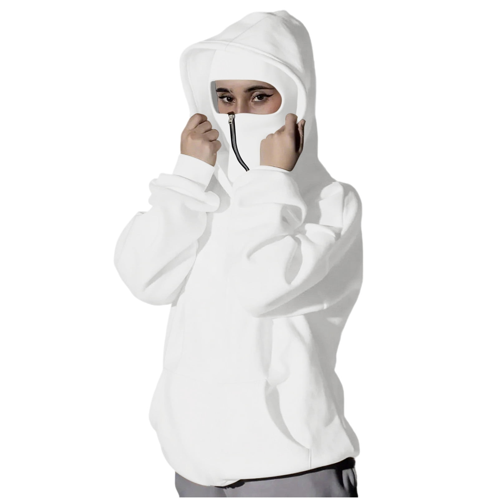 UTSJKR Unisex Balaclava Hoodie with Built-In Eye Mask, Double Hooded ...