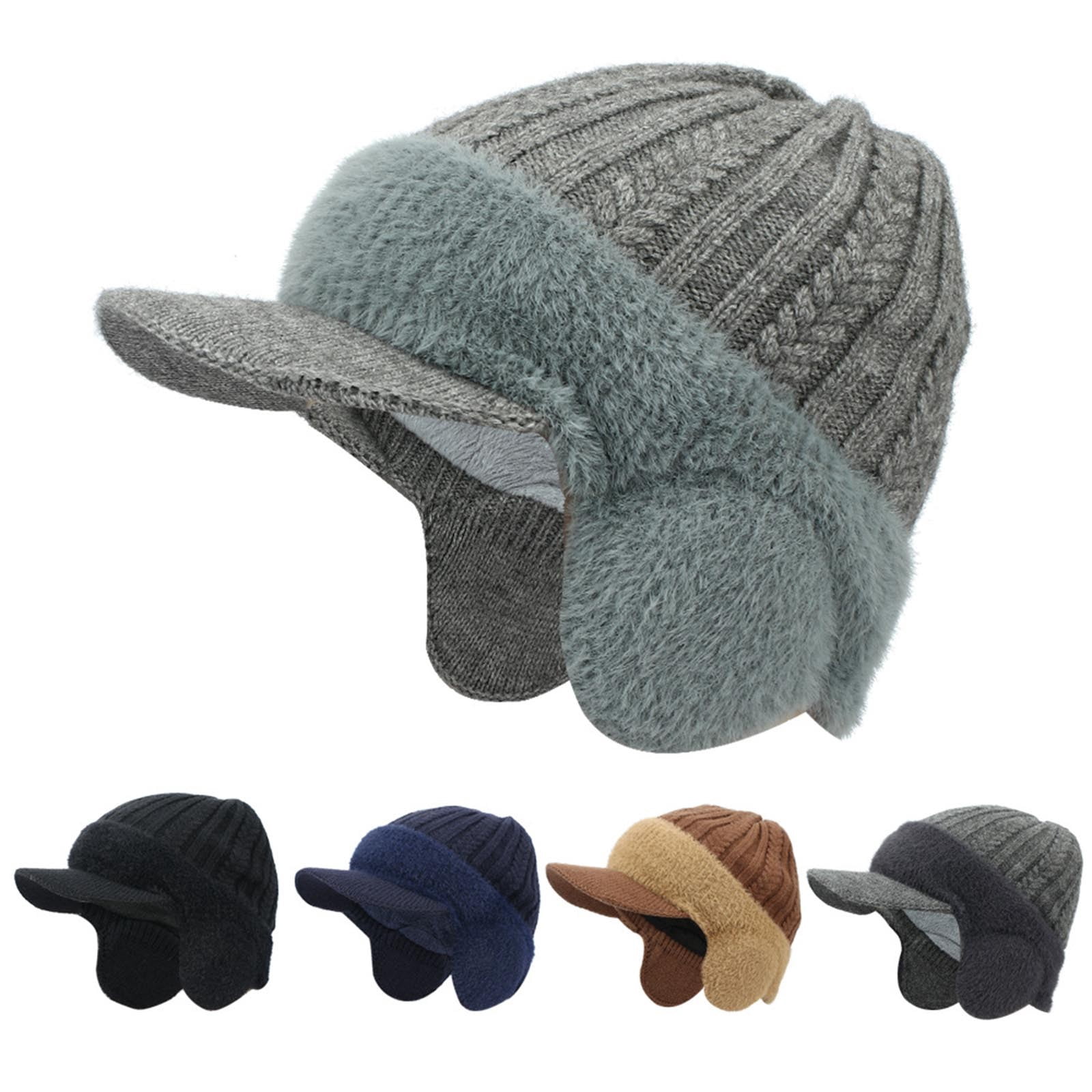 UTSJKR Winter Beanie with Brim Ear Flaps for Men Women, Warm Fleece ...