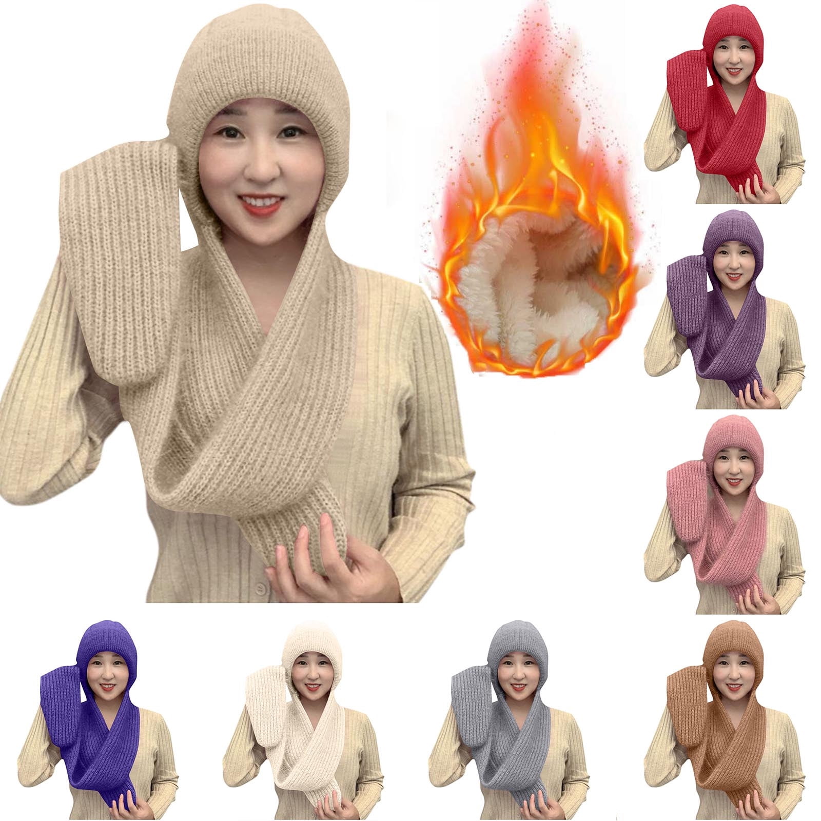 UTSJKR Winter Hooded Scarf for Women Long Scarf Gloves Sherpa Lined ...