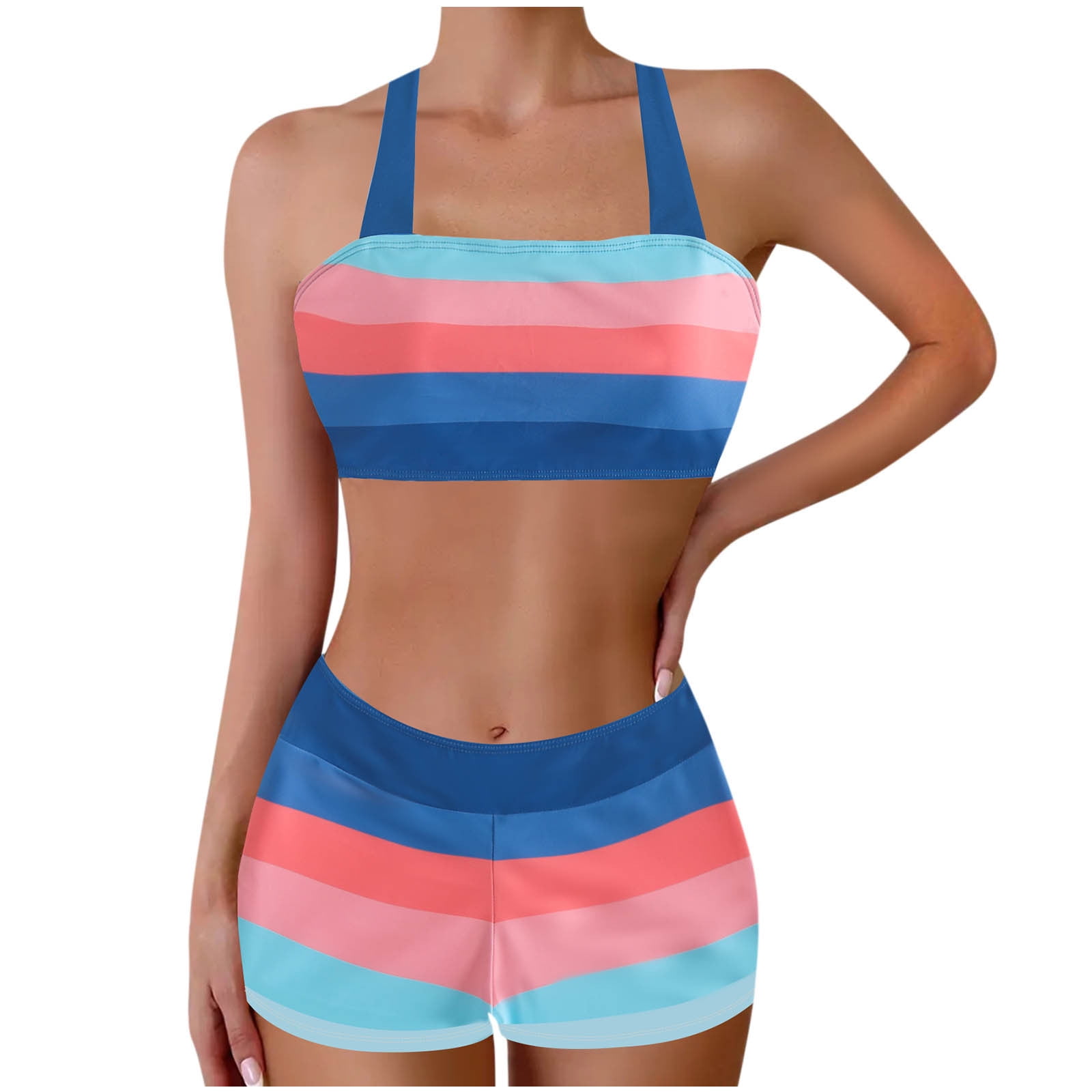 UTSJKR Women Bikini Set Two Piece High Waisted Halter Bathing Suit Sporty Tummy Control Color ...