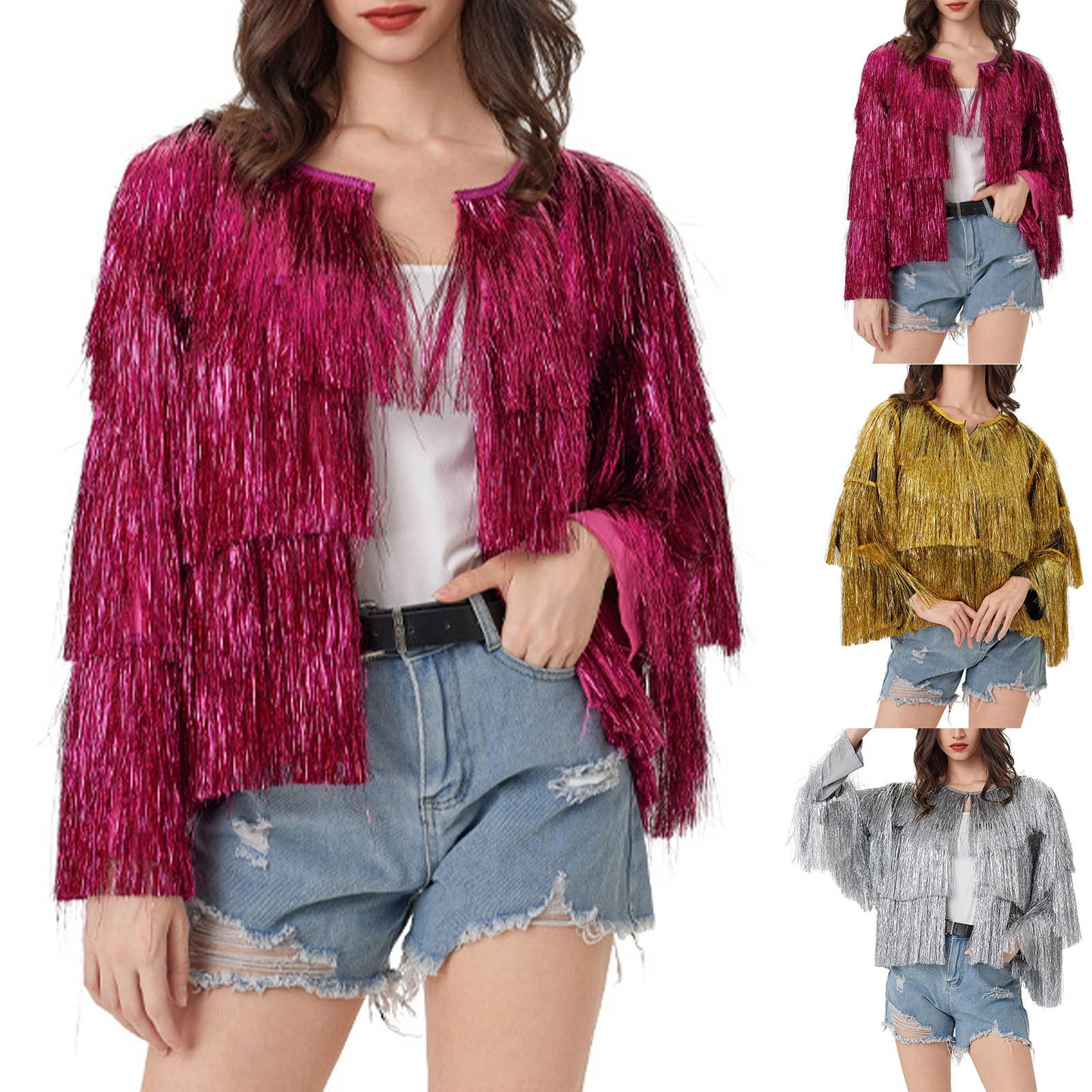 UTSJKR Women Sequin Tassel Cardigan Spring Summer Long Sleeve Sparkly ...