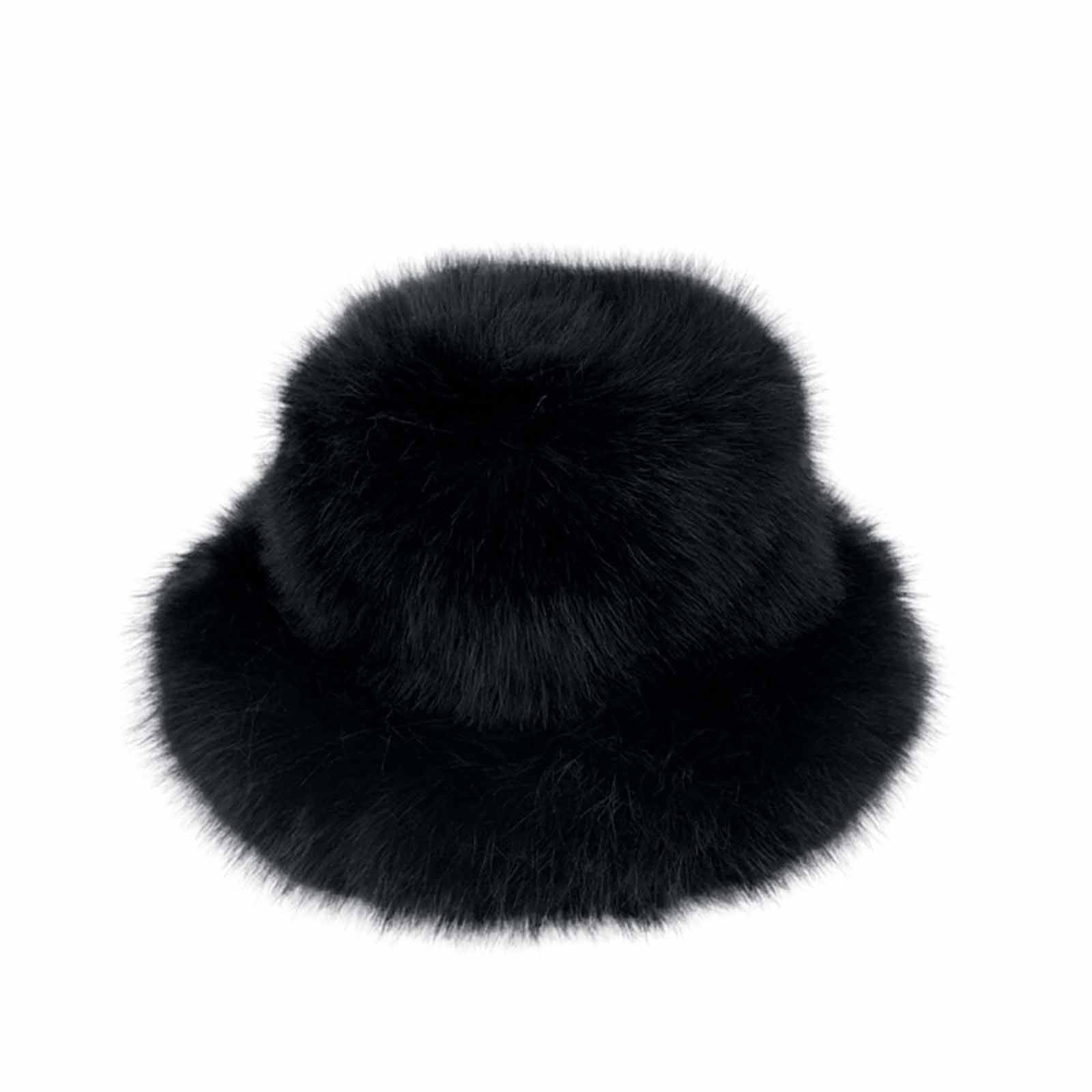 UTSJKR Women Winter Fuzzy Bucket Hat Warm Plush Faux Fur Fisherman Cap ...