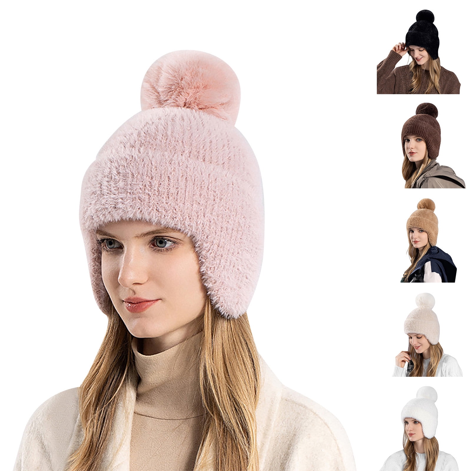 UTSJKR Women Winter Pompom Beanie Hats Warm Fleece Lined Cap Windproof ...