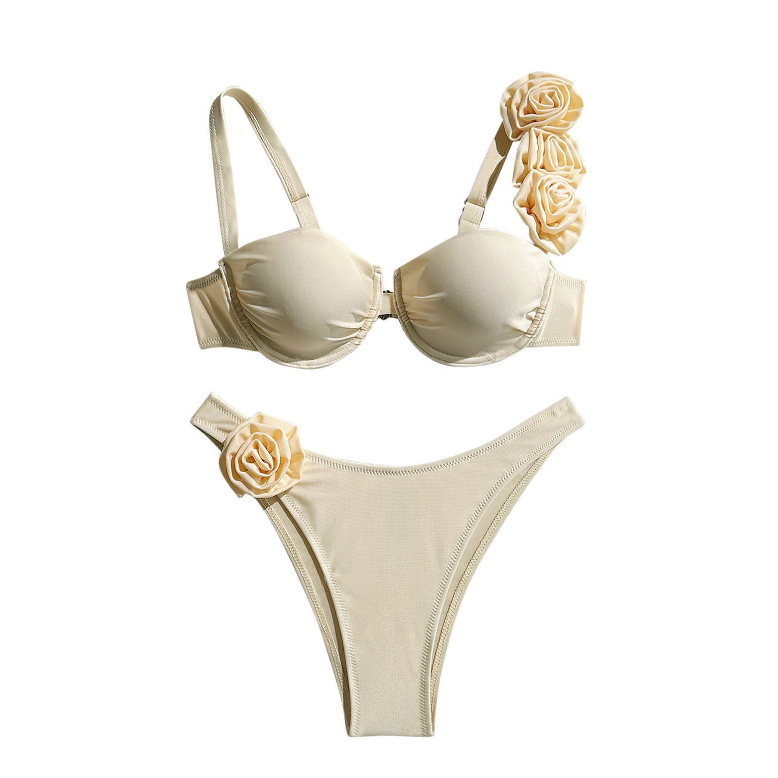 UTSJKR Women's 2 Piece Swimsuits 3D Floral Appliques Sleeveless ...