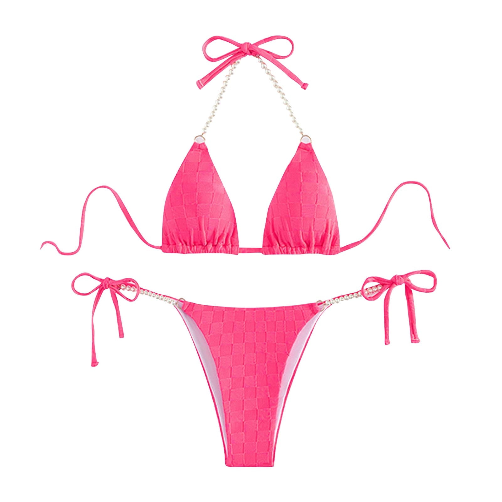 UTSJKR Women's 2 Piece Triangle Bathing Suit Halter Tops Tie Side Thong ...