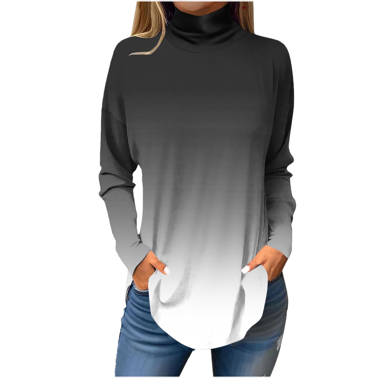 UTSJKR Women's Gradient Tops Drop Shoulder Long Sleeve Tunic Tops 2024 ...