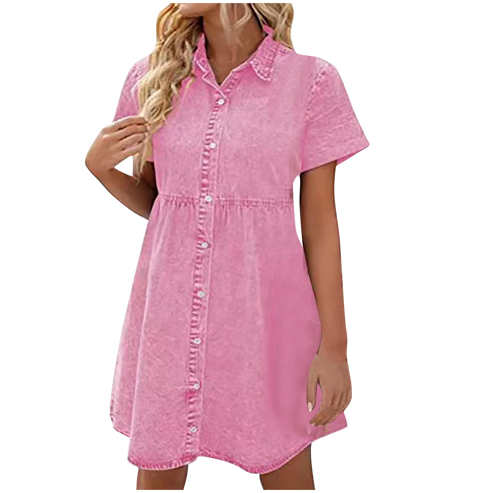 UTSJKR Women's Jean Shirt Dress Deals Casual Loose Button Down Denim ...