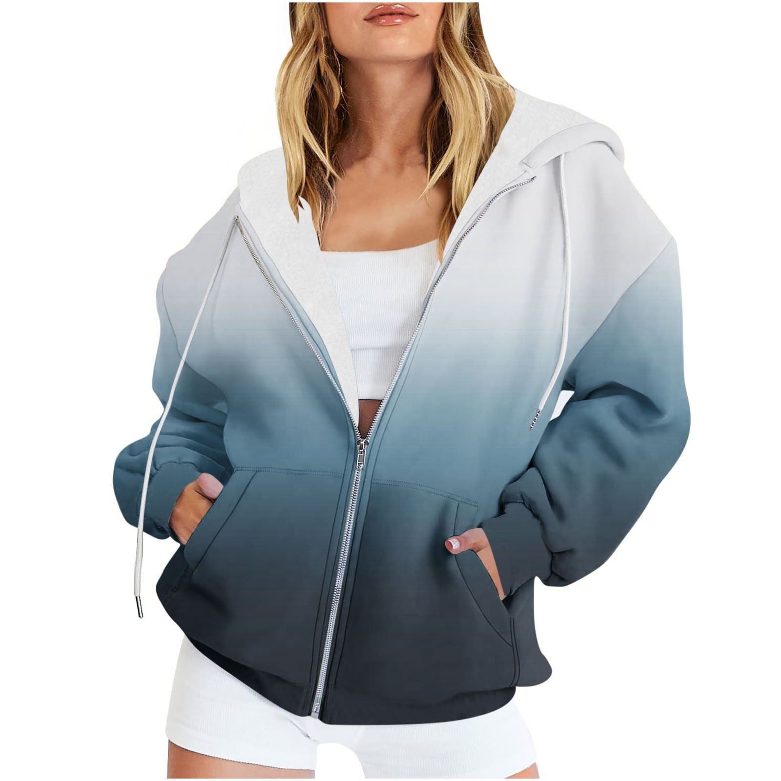 UTSJKR Women's Oversized Gradient Hoodies Full Zipper Long Sleeve ...