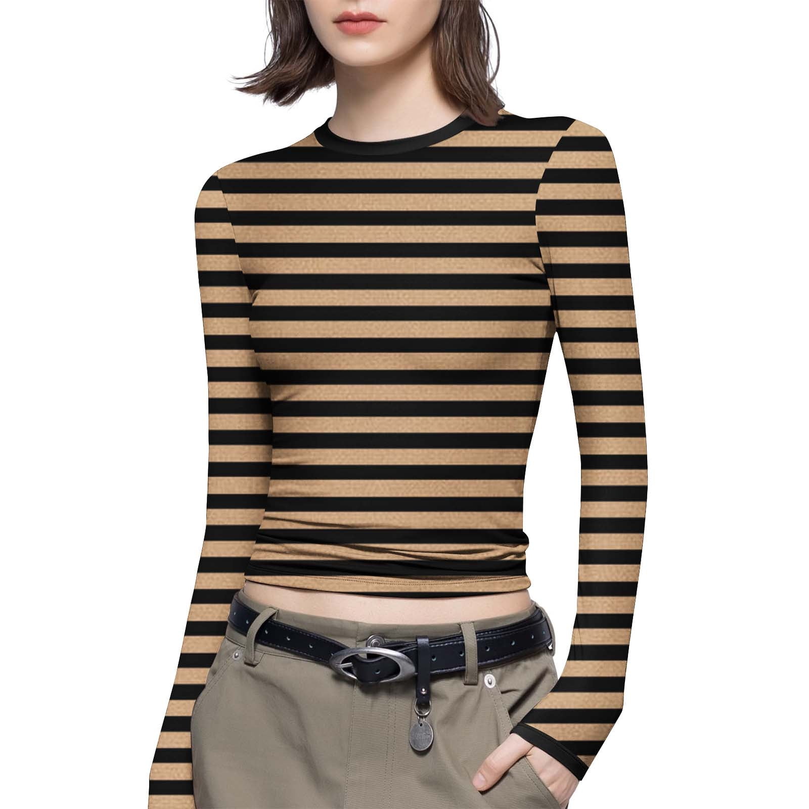 UTSJKR Women's Plus Size Striped Tops Deals 2024 Fashion Crew Neck ...