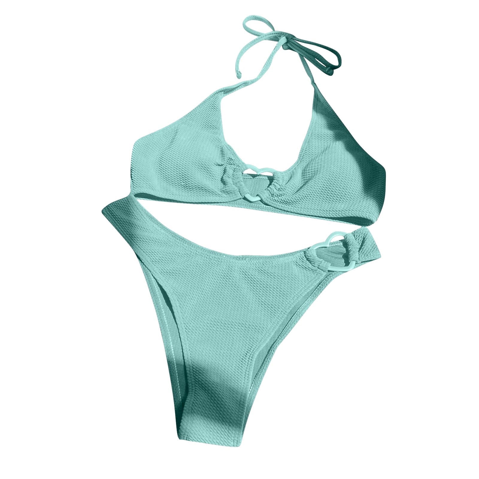 UTSJKR Women's Ring Linked Halter Push Up Bikini Swimsuit High Stretch ...