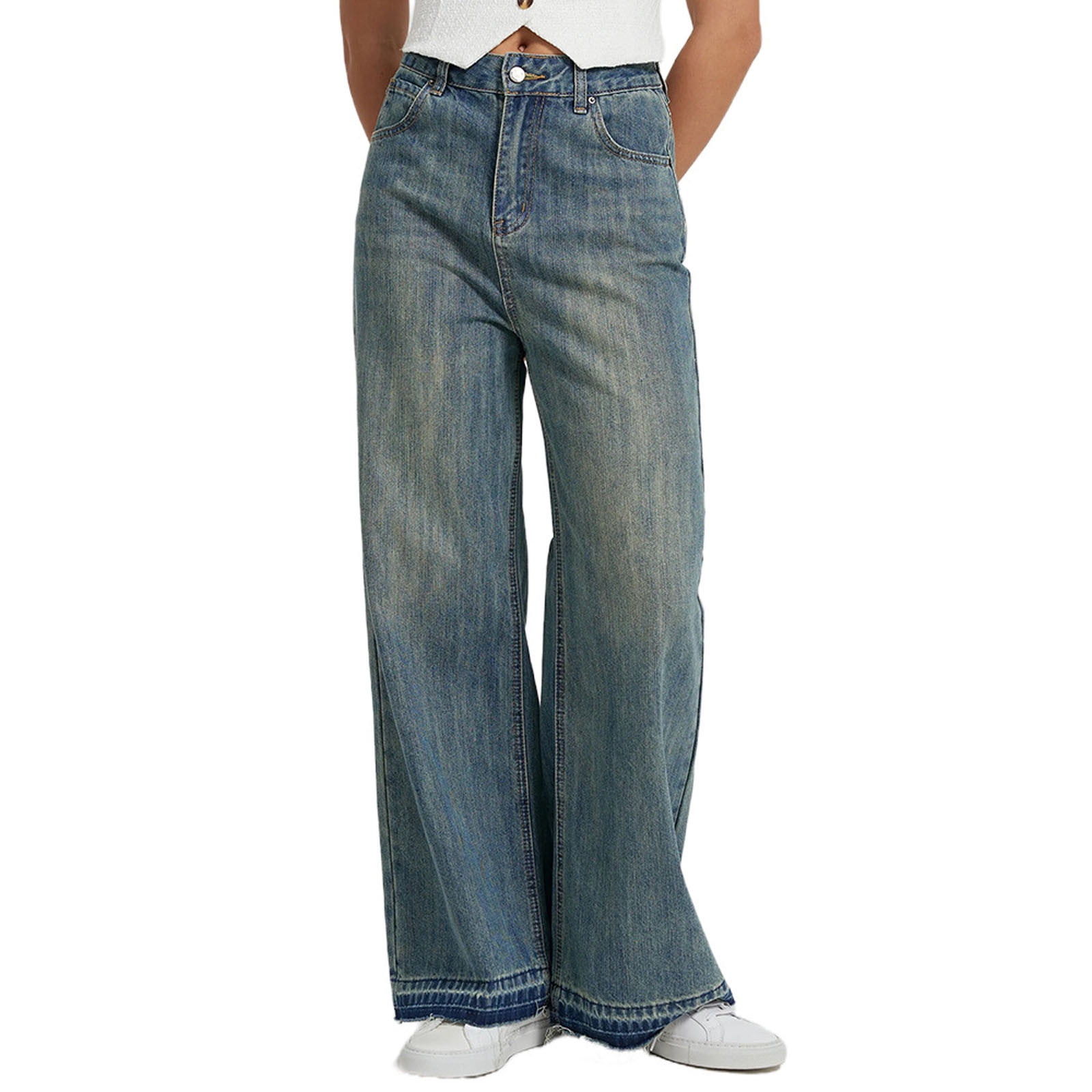 UTSJKR Women's Trendy Streetwear Jeans High Waist Straight Leg ...