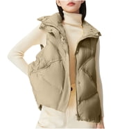 wsevypo Women Y2K Winter Crop Puffer Vest Warm Lightweight Sleeveless Down Jacket Full-Zip Stand ...