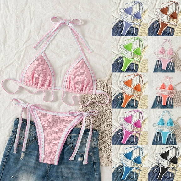 Byworldtasic Women Sexy Two Piece Micro Bikini Set Color Block String ...