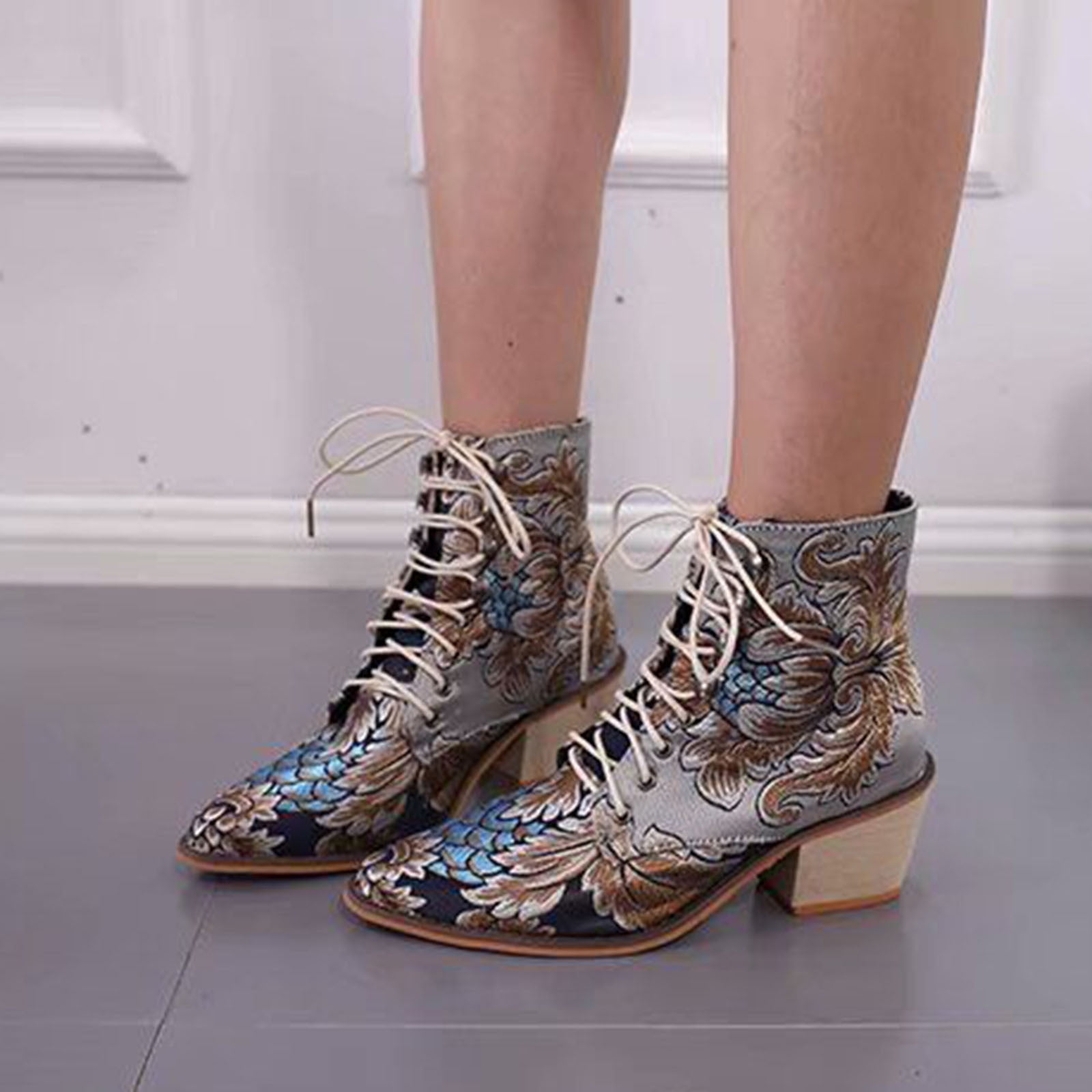 UTTOASFAY Clearance Shoes Women Boots,Winter Ladies Flat Embroidered ...