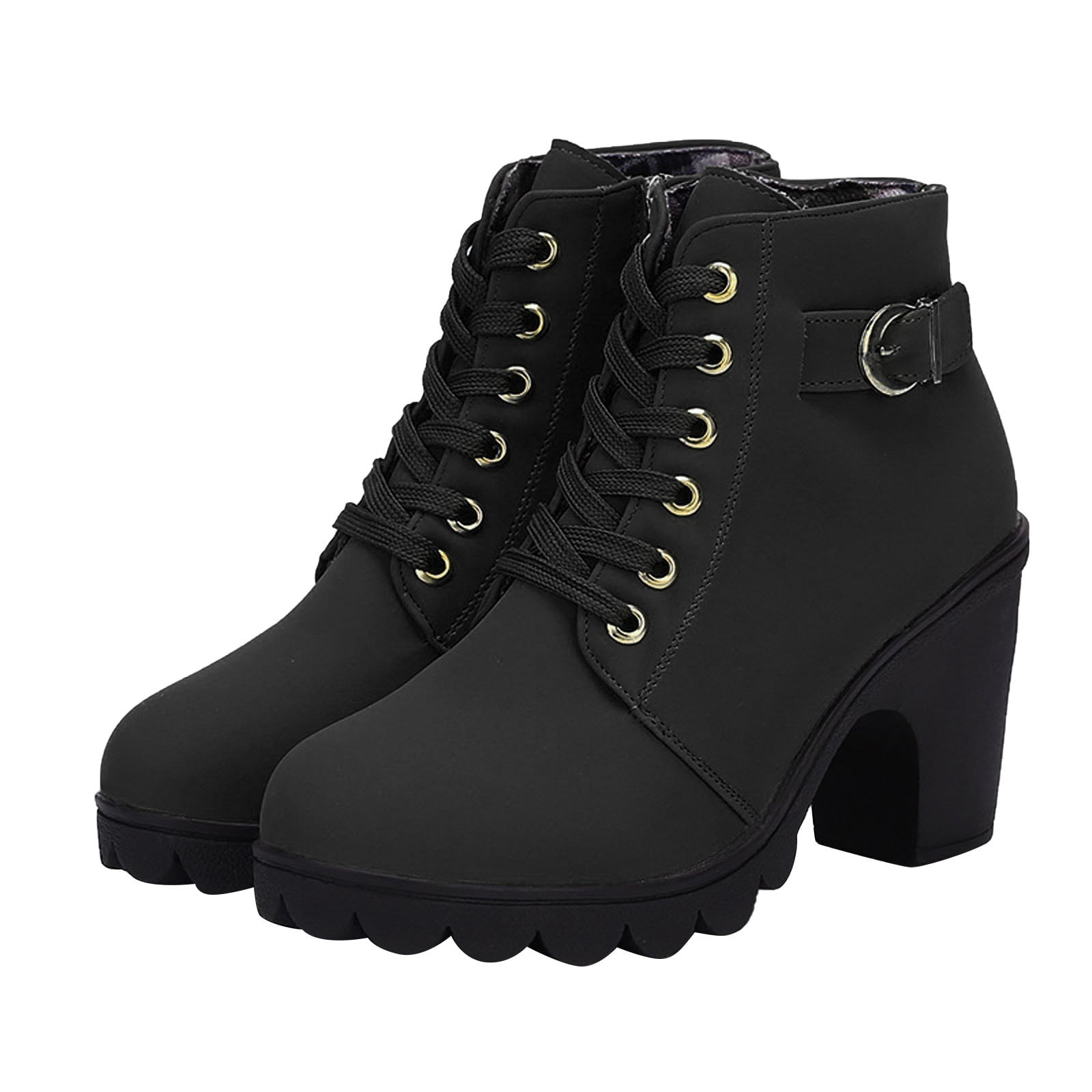 UTTOASFAY Women's Retro Thick Heel High Heel Booties, Plus Size Lace Up ...