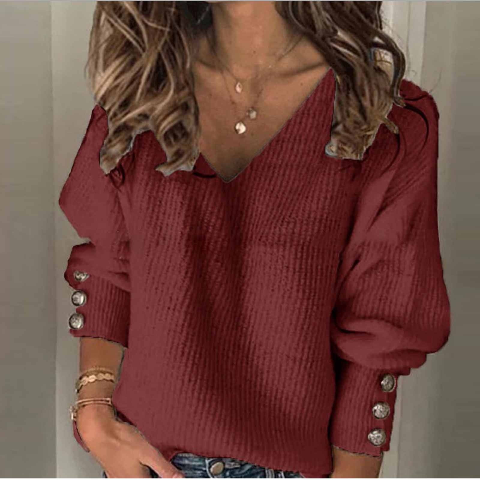 UTTOASFAY Women'S Winter Tops On Clearance Women'S Turtleneck V-Neck ...