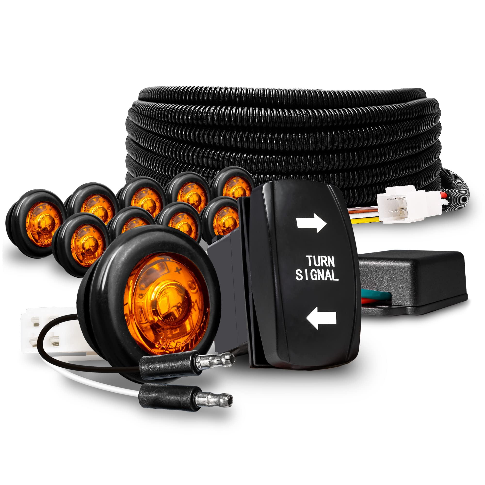 UTV/ATV Turn Signal Kit w/ 10pc 3/4" Amber Marker Lights [SPDT Rocker ...