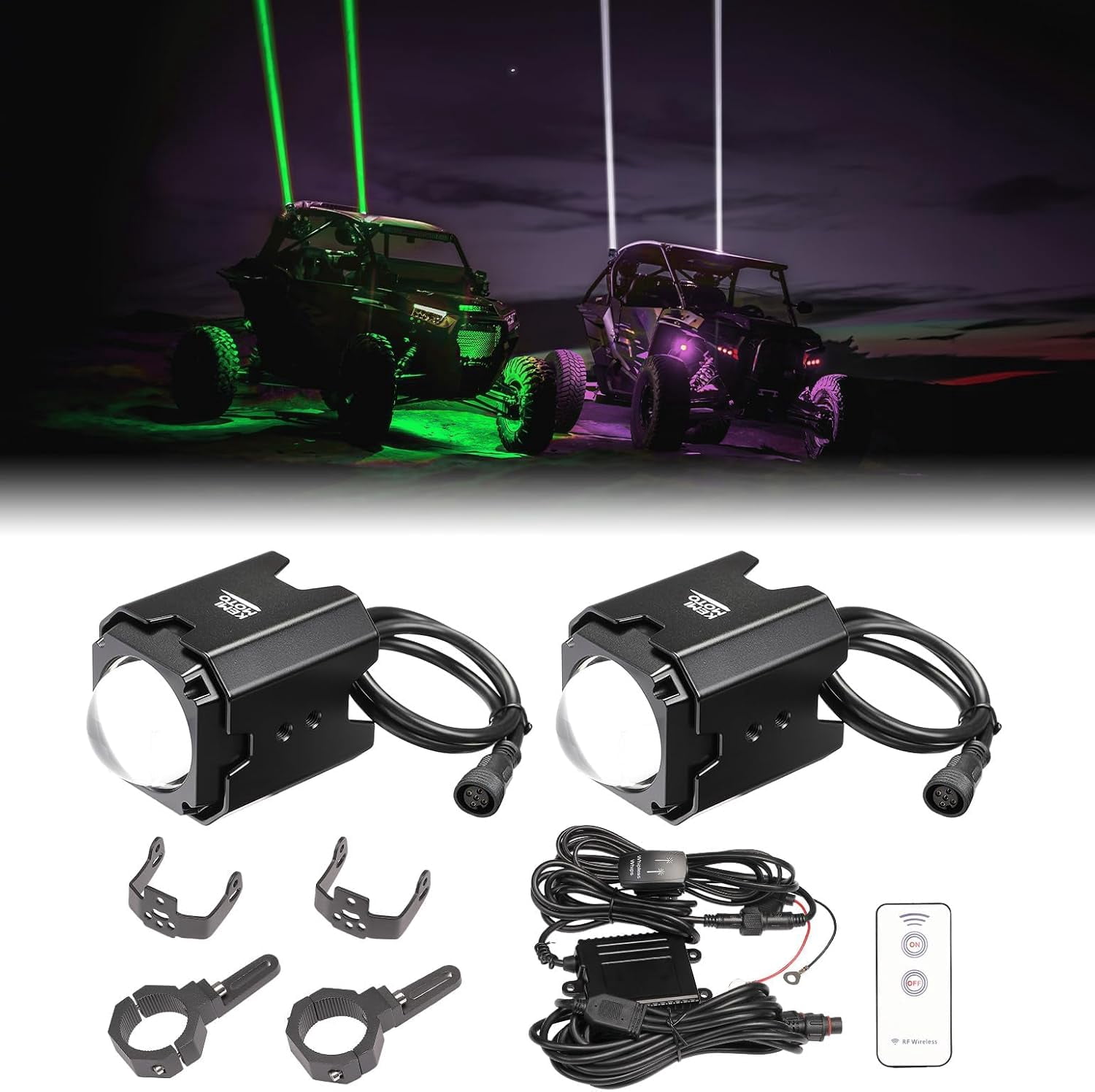UTV SXS ATV Whipless LED Laser Whip Lights w/ 2 Mounts Fit 1.5''-2 ...