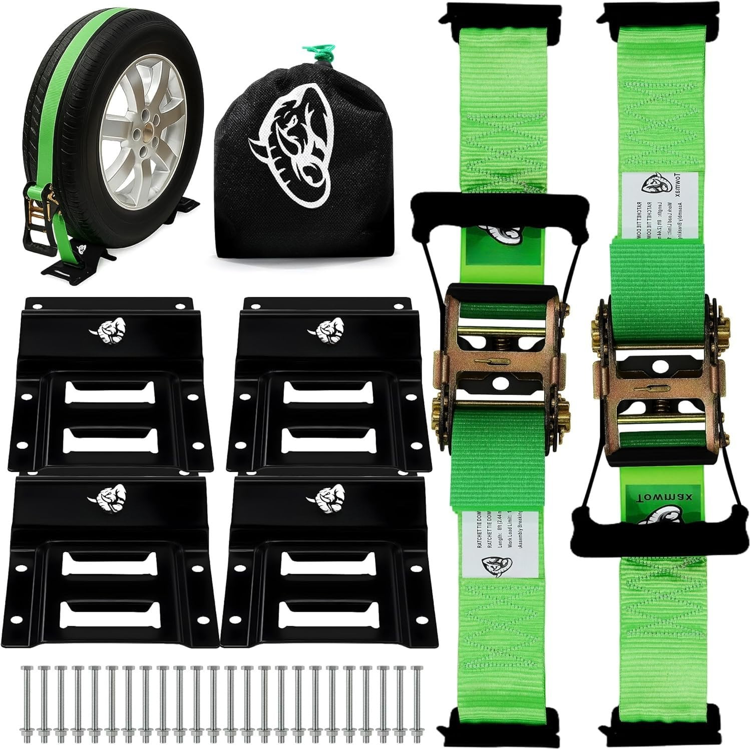 UTV Wheel Chock Tie-Down Kit - 4,500lb Break Strength Trailer Straps ...