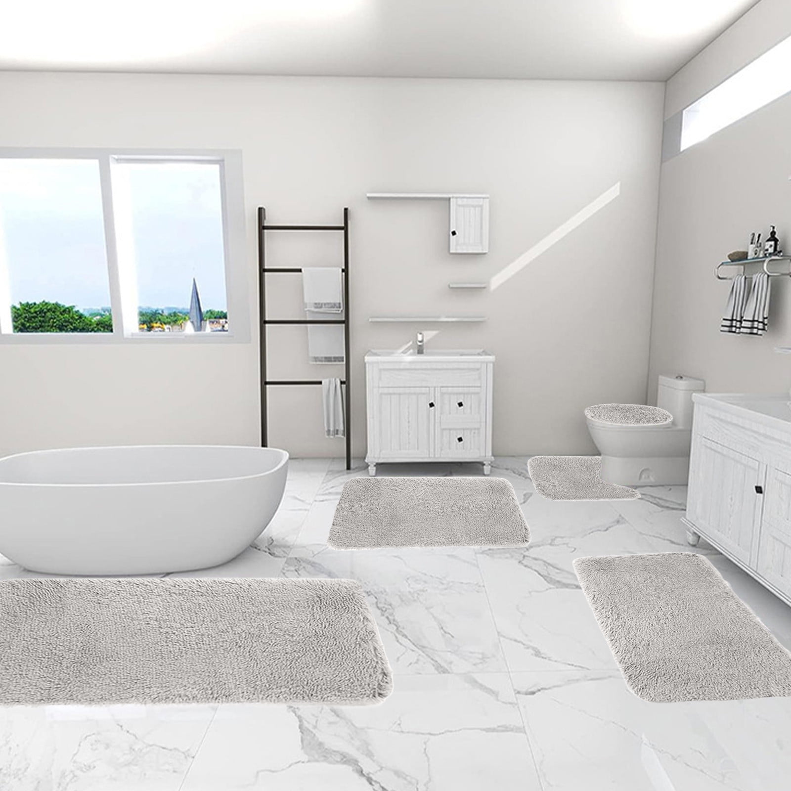 UTXQFD Bathroom Rugs Sets 5 Piece,Extra Soft Microfiber Bath Mats Set ...