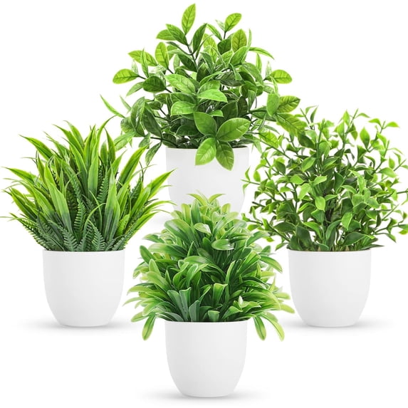 UU&T 4 Pcs Fake Plants, Mini Artificial Greenery Potted Plants for Home ...