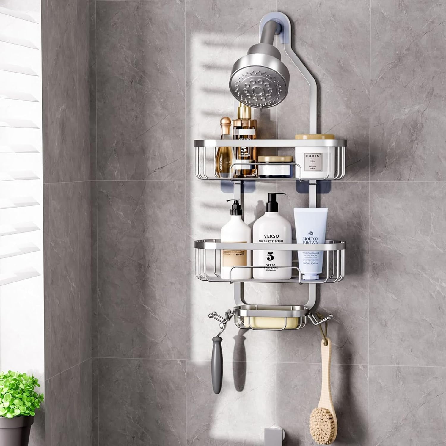 UU&T Bathroom Hanging Shower Organizer Silver Over Head Caddy with ...
