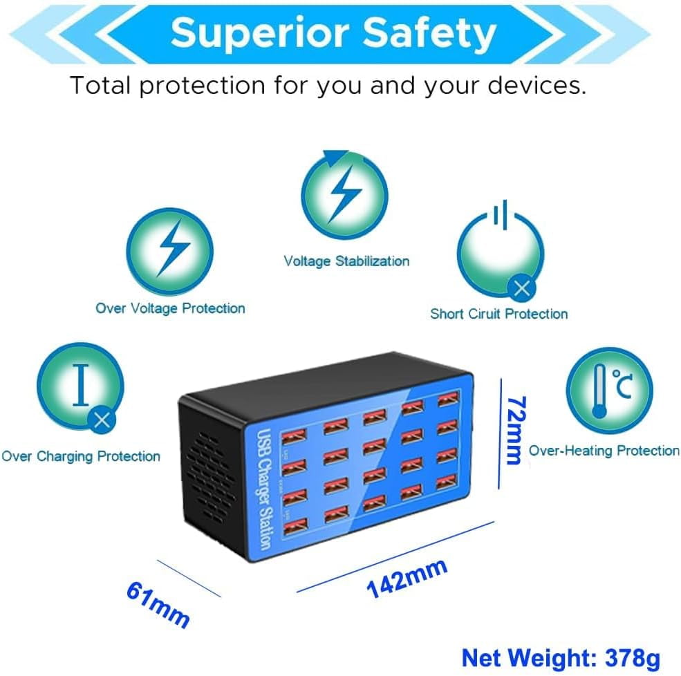 UUGHWW-100W 20-Port Multi-Device USB Charging Station - Supports ...