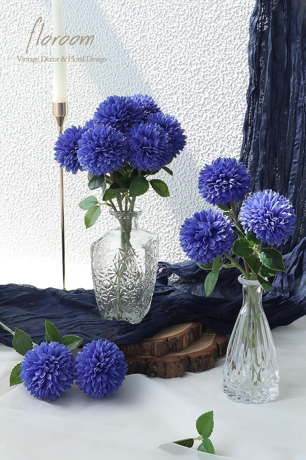 UUGHWW-12pcs Royal Blue Faux Silk Mums Artificial Flowers Bulk Fake ...
