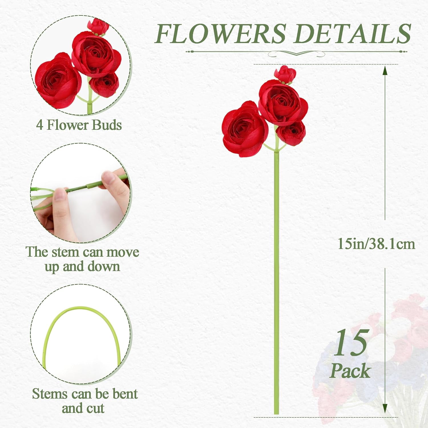 UUGHWW-15Pcs Ranunculus Artificial Flower for 4th of July Decorations ...