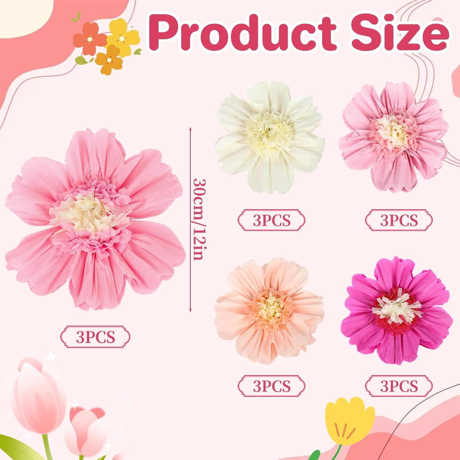 UUGHWW-15Pcs Tissue Paper Flower,12" Large Crepe Tissue Fiesta Flowers ...