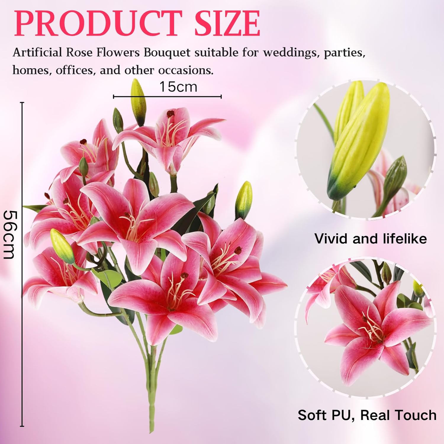 UUGHWW-18 Heads Artifical Lily Flowers, Long Stem Artificial Stargazer ...