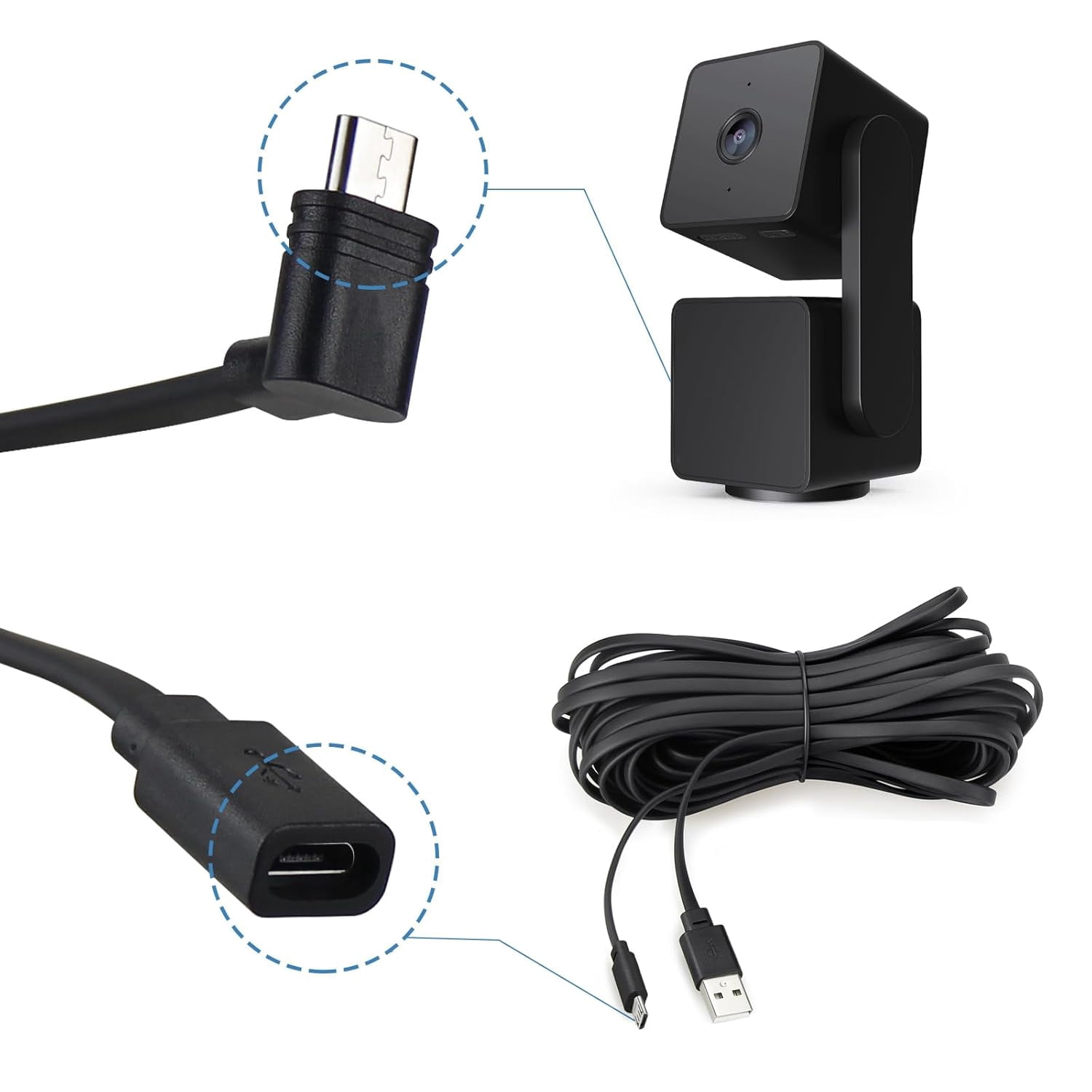UUGHWW-2-Pack 25 ft Micro USB Extension Cable Compatible with Wyze Cam ...