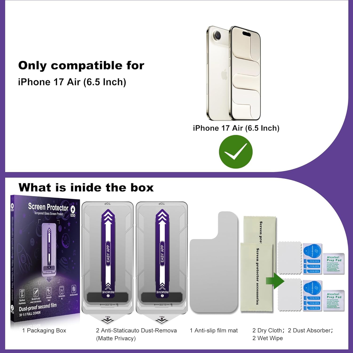 UUGHWW-2-Pack Matte Privacy Screen Protector for iPhone 17 Air,Anti ...