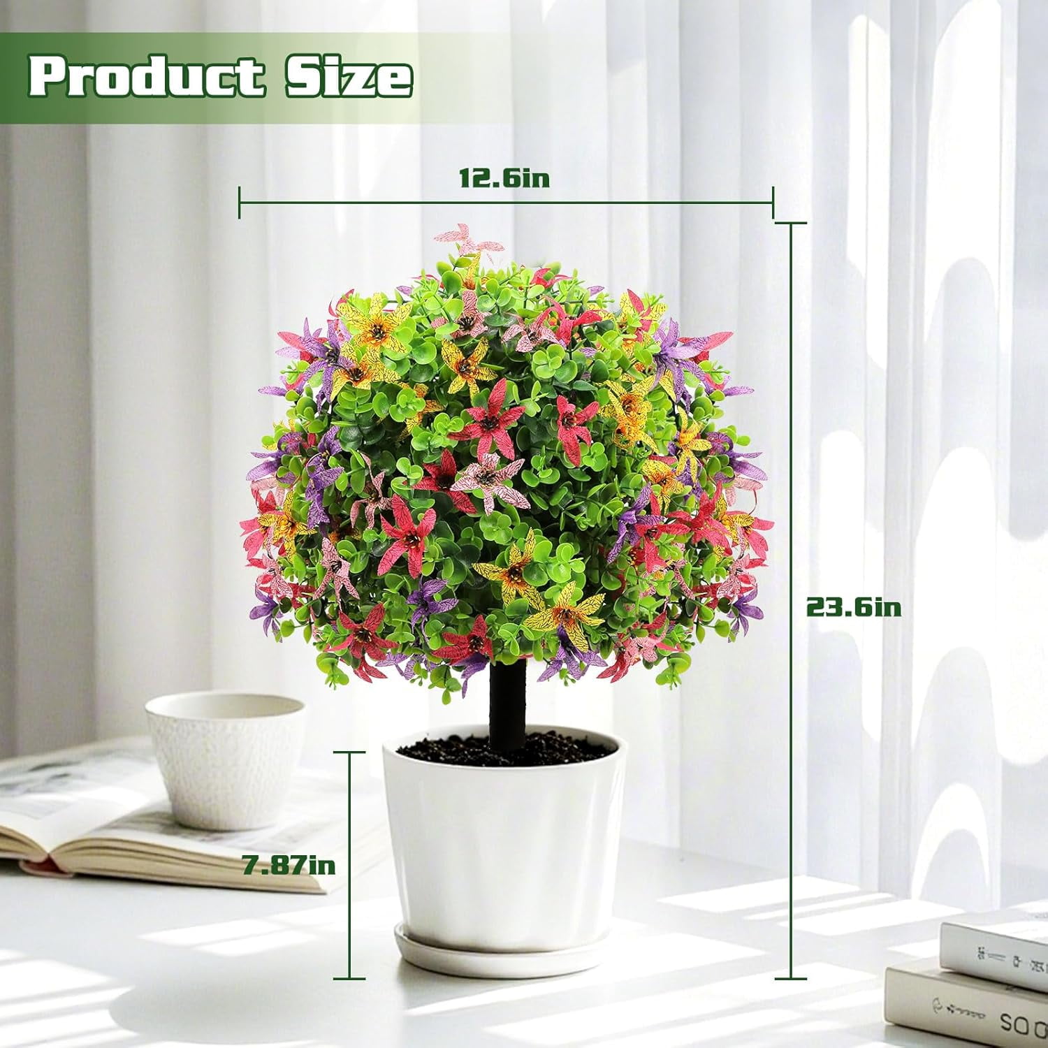 UUGHWW-23'' Fake Bushes, Artificial Topiary Ball Trees with Ground ...