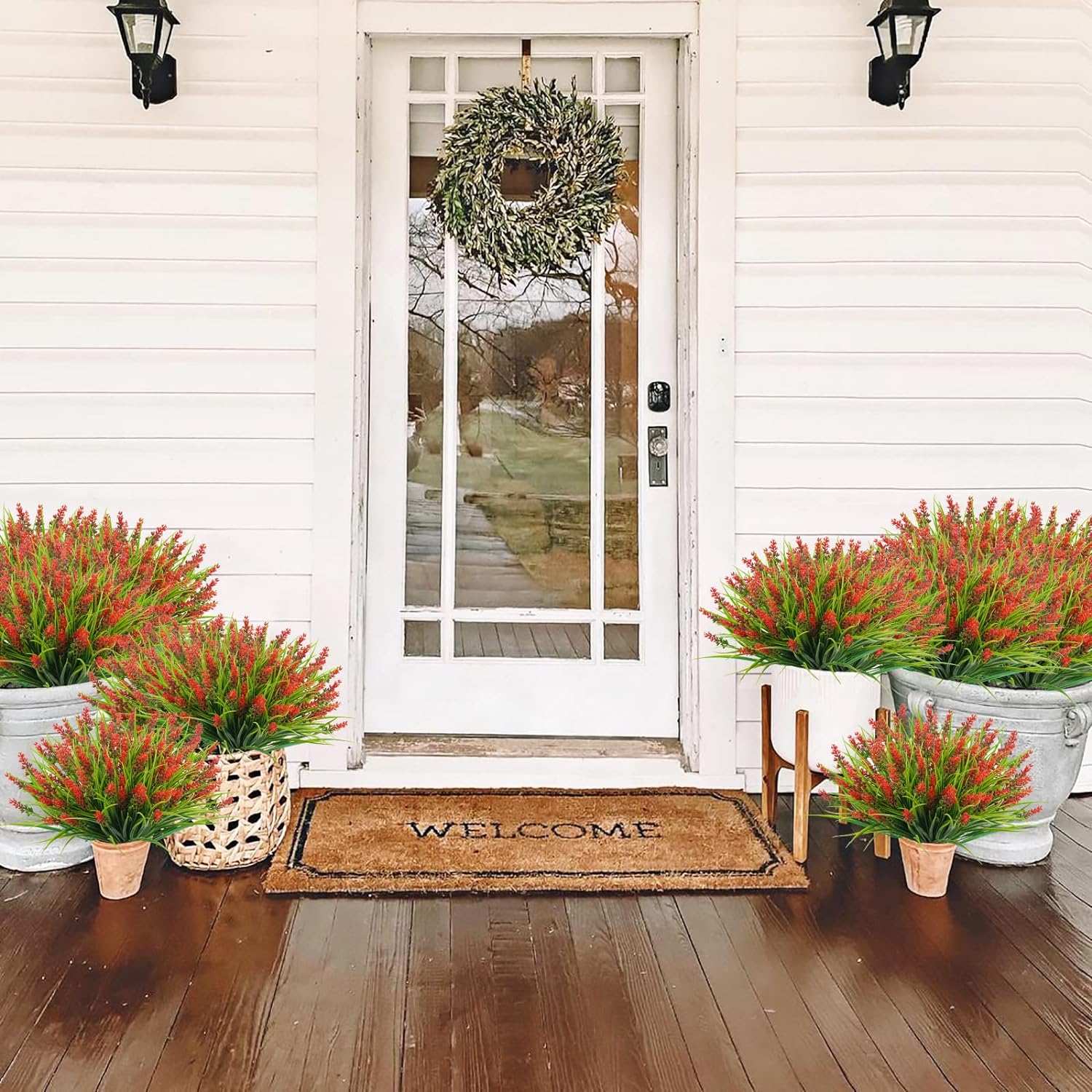 UUGHWW-24 Bundles Artificial Grass Fake Plants, Outdoor Fake Monkey ...