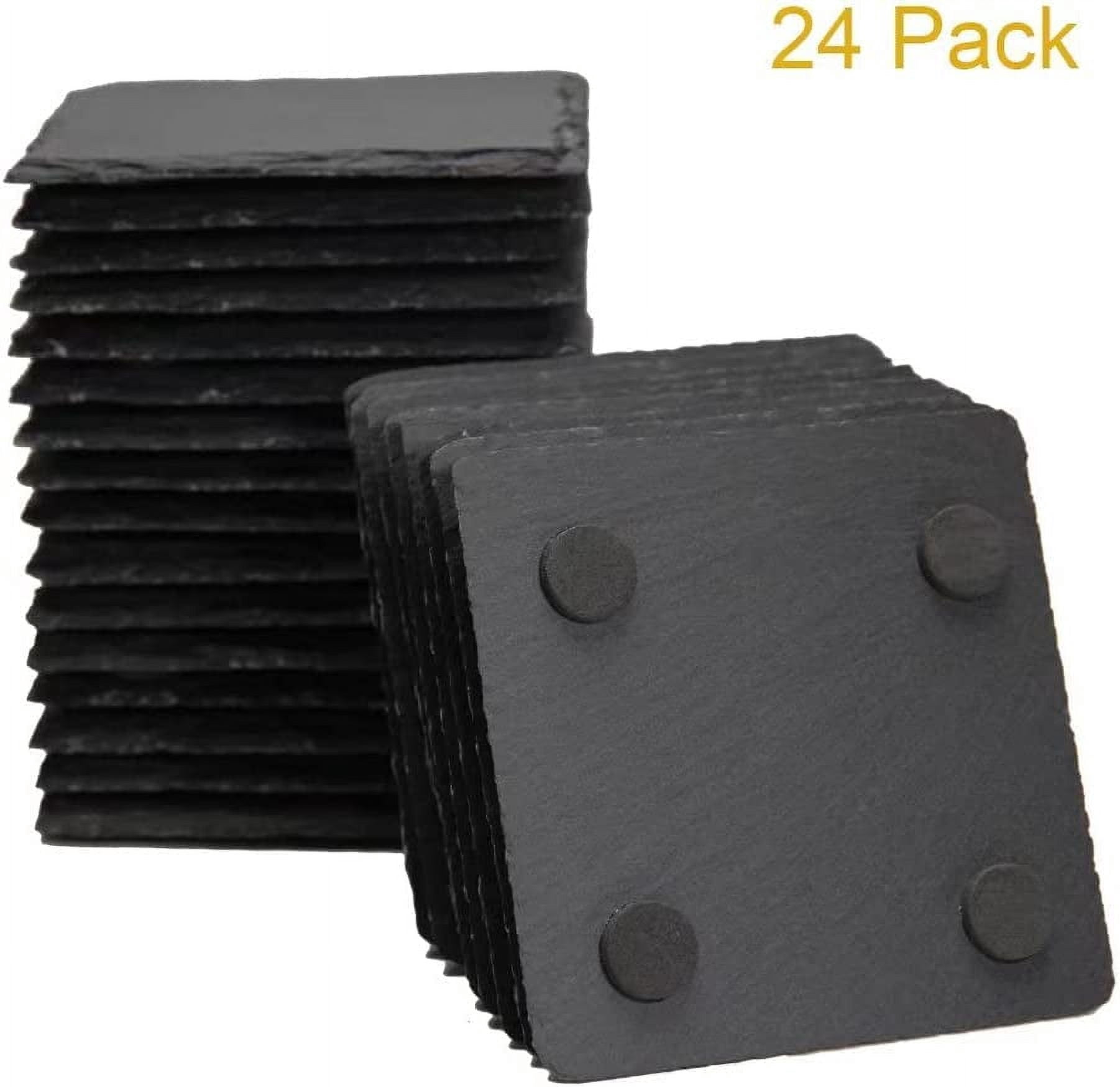 UUGHWW-24 Pack 4 x 4 Inch Gorgeous Black Slate Stone Coasters Bulk ...