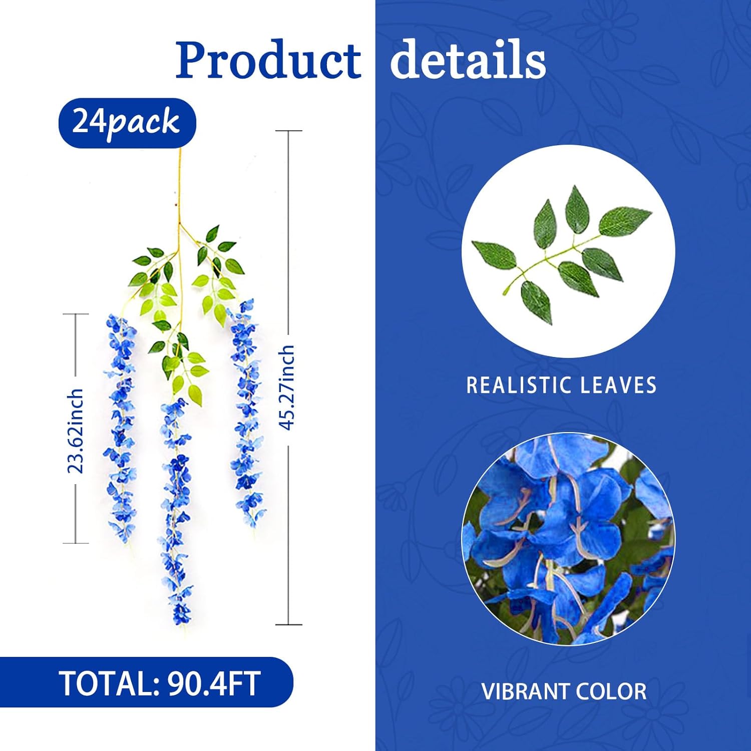 UUGHWW-24 Pack Royal Blue Wisteria Hanging Flowers Garland, 3.77 Feet ...
